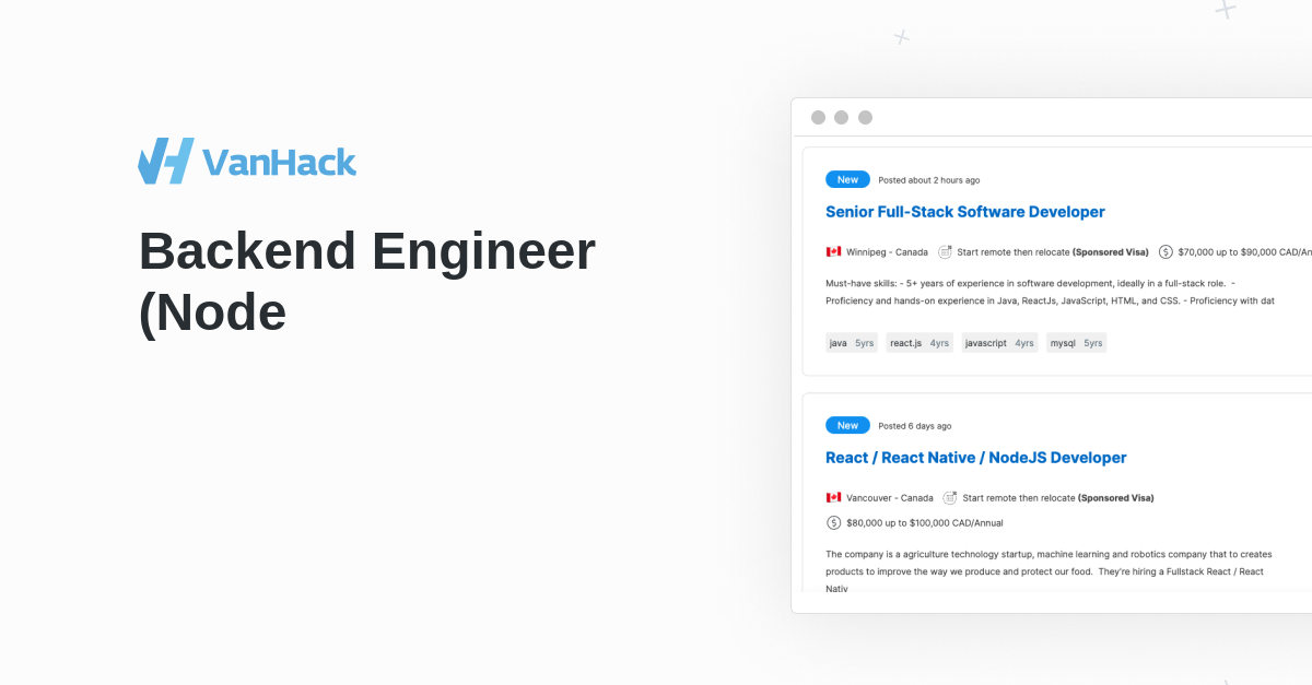 Backend Engineer (Node.js + AWS) | Remote Job - VanHack